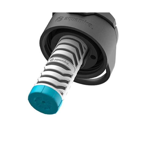 Aquamira Shift Water Filtration Bottle White showing filter in cap
